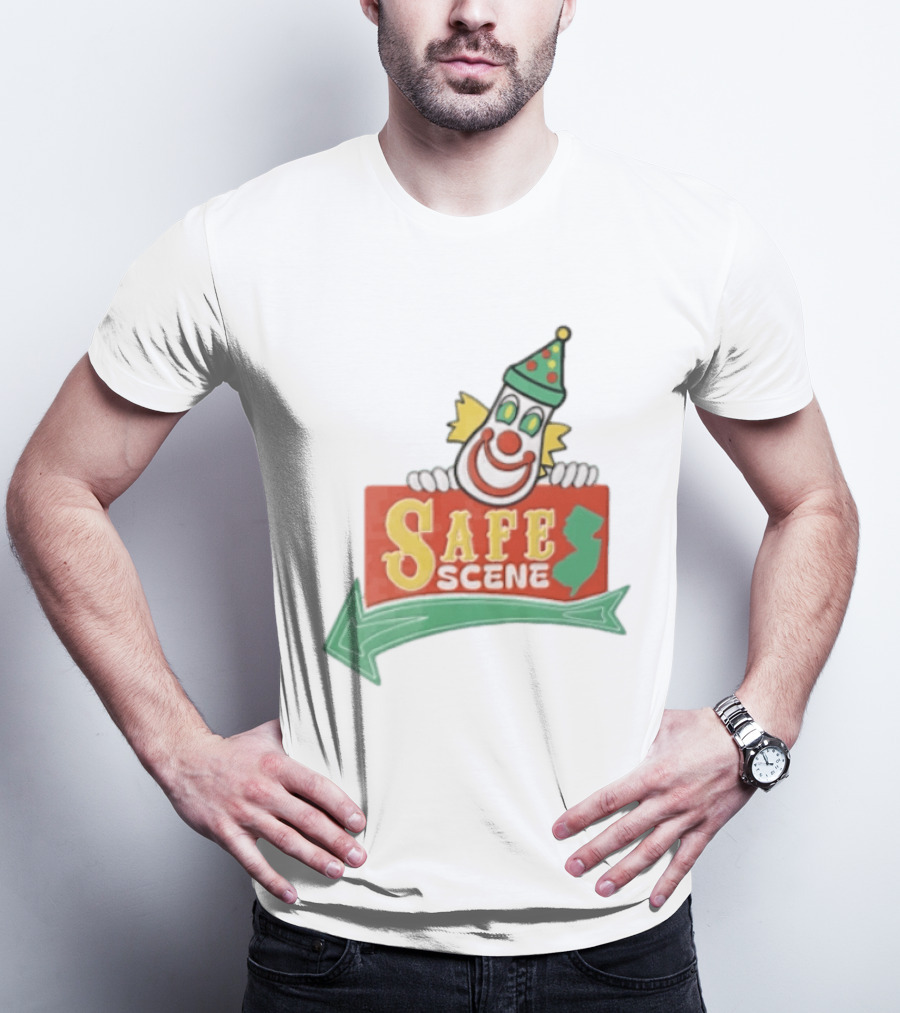 Safe Scene Clown Holding New Jersey Map Sign T-Shirt