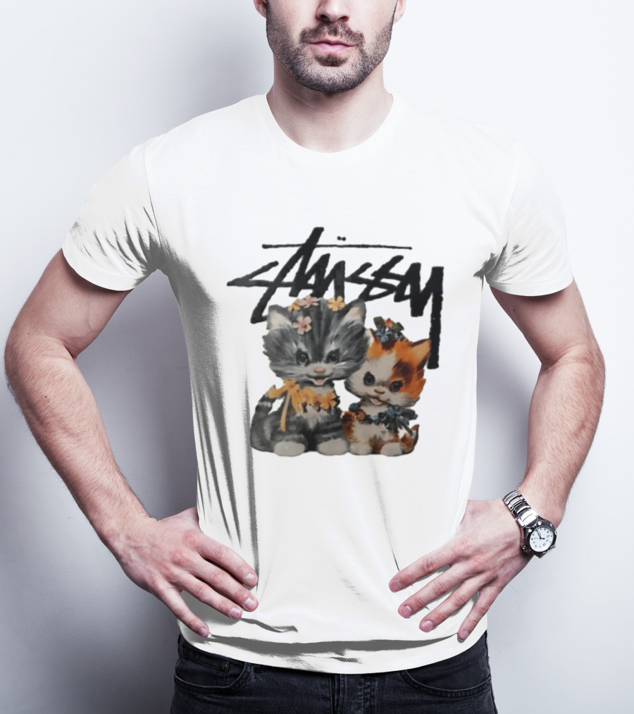 Stussy Two Kittens Flower Garlands T-Shirt