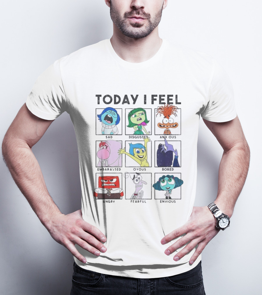 Today I Feel Sad Disgusted Anxious Embarrassed Joyous Bored Angry Fearful Envious Inside Out Emotions Chart T-Shirt