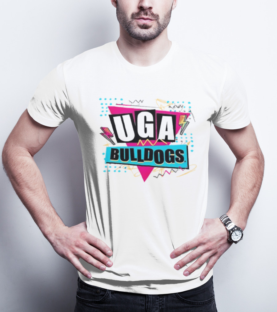 UGA Bulldogs Pink Triangle Lightning Bolts Scribbles T-Shirt