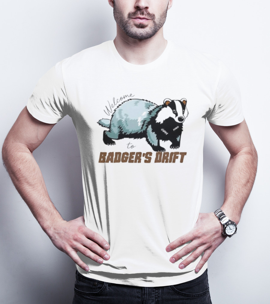 Welcome To Badger's Drift Cartoon Badger Walking Black And White Fur T-Shirt