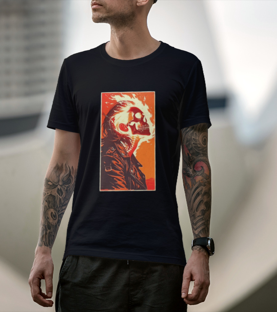 Burnout Flaming Skull Leather Jacket Man Fiery T-Shirt