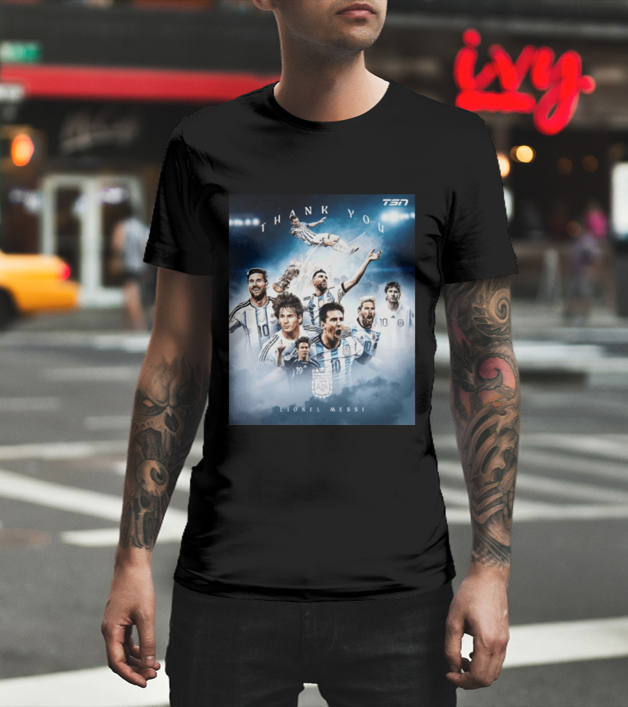 Thank You Lionel Messi TSN Argentina Soccer Legend With Trophy And Team Moments T-Shirt