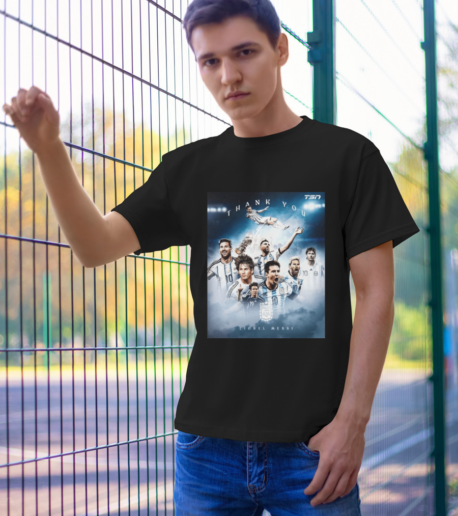 Thank You Lionel Messi TSN Argentina Soccer Legend With Trophy And Team Moments T-Shirt