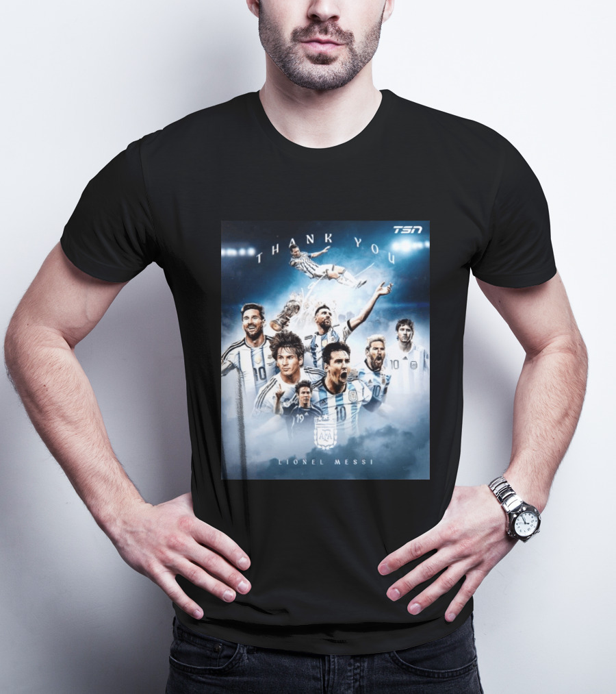 Thank You Lionel Messi TSN Argentina Soccer Legend With Trophy And Team Moments T-Shirt