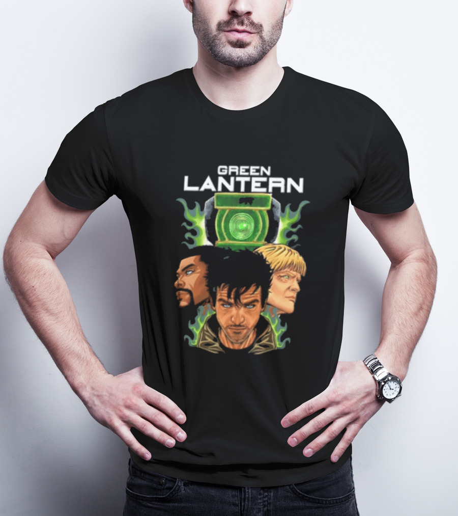 Green Lantern Glowing Eyes With Symbol Featuring Three Characters T-Shirt