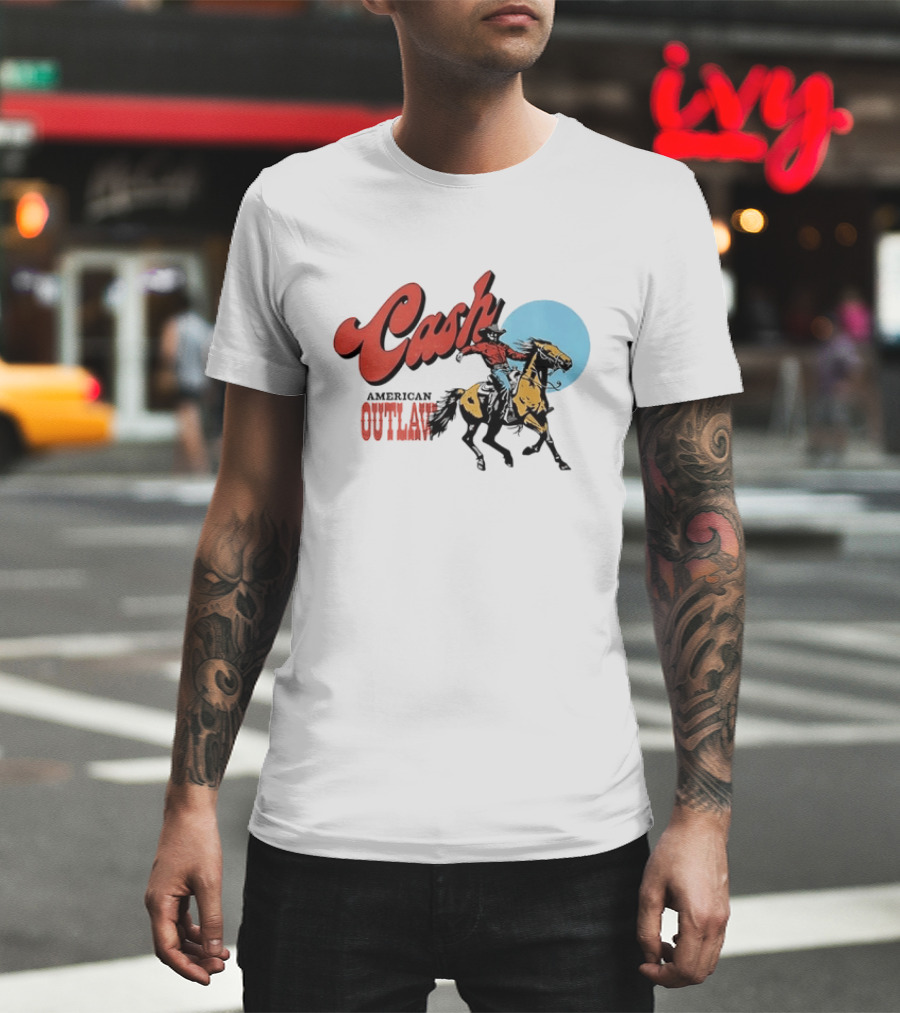 Cash American Outlaw Cowboy Riding Horse T-Shirt