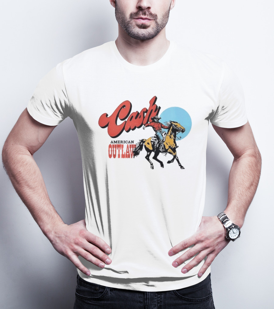 Cash American Outlaw Cowboy Riding Horse T-Shirt
