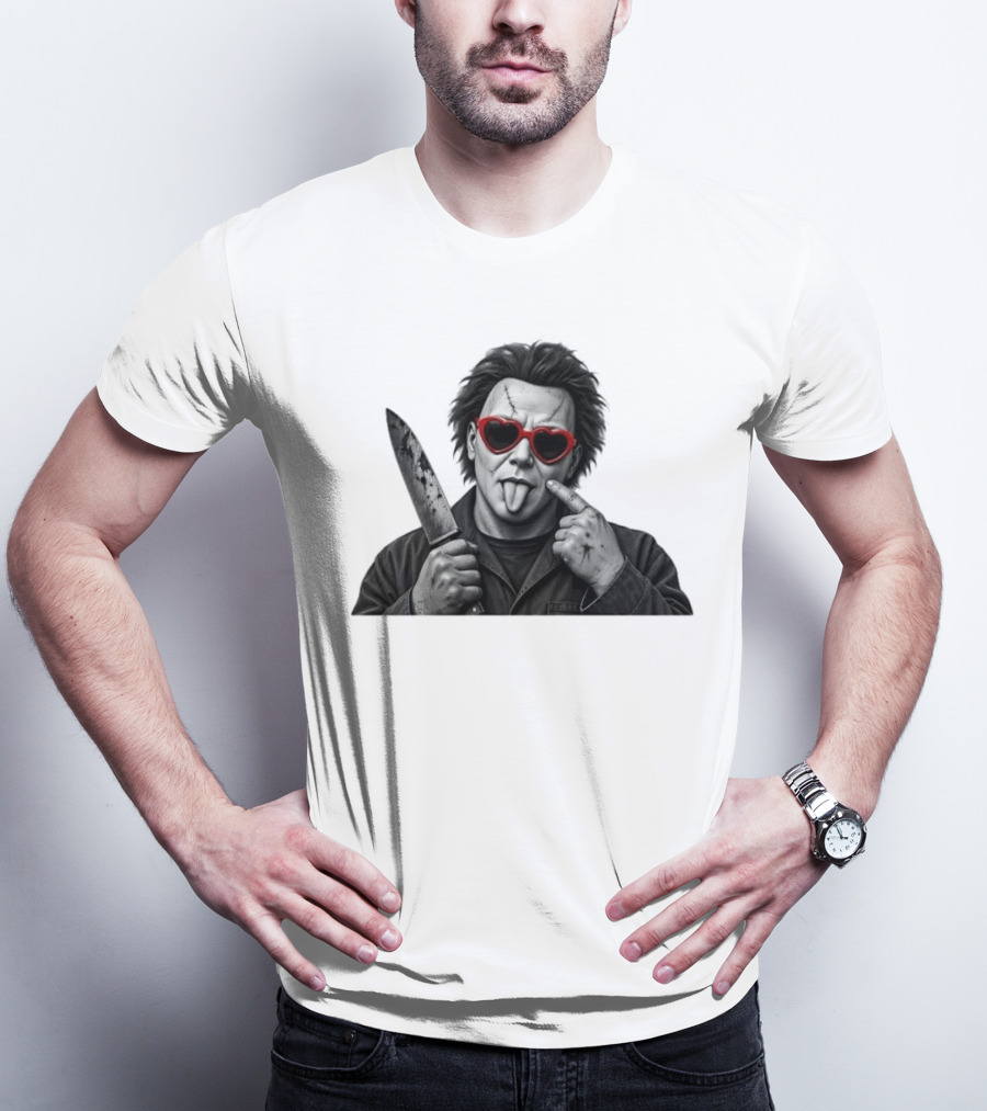 Michael Myers Heart Sunglasses Knife Halloween T-Shirt