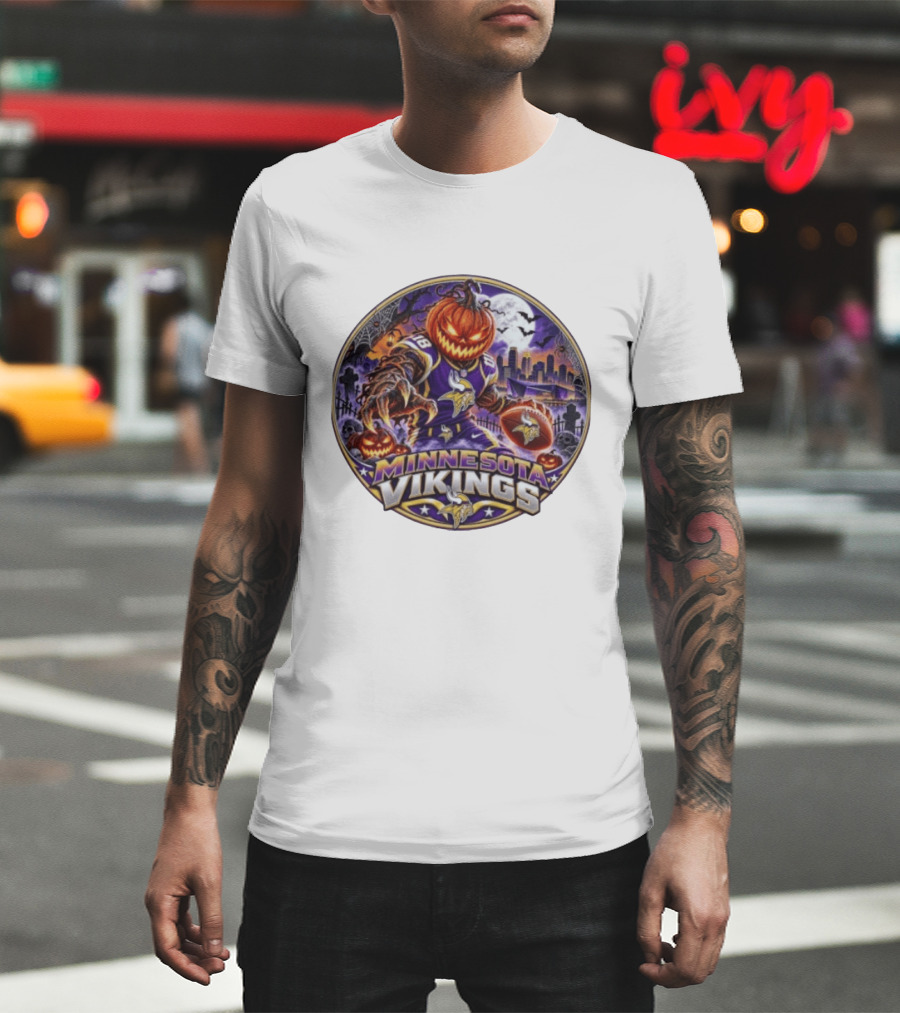 Minnesota Vikings Halloween Jack O' Lantern Football Spooky Night T-Shirt