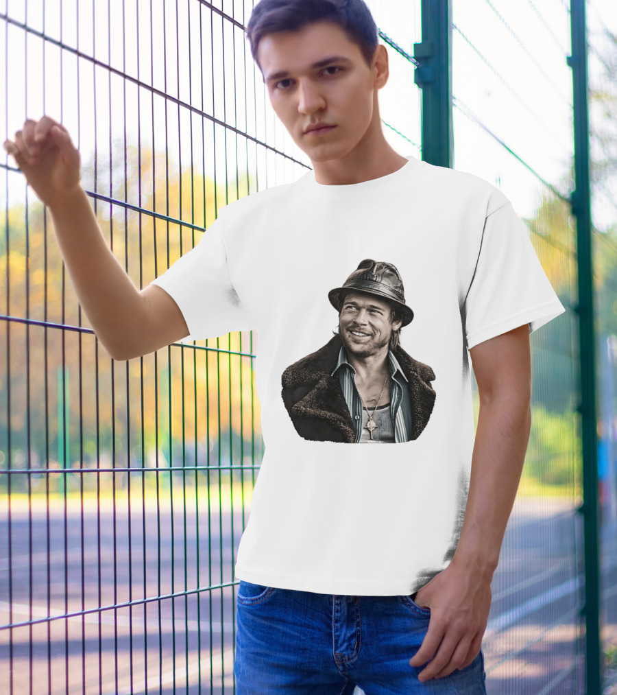 Brad Pitt Leather Jacket And Hat Style Killing Them Softly Jackie Cogan T-Shirt