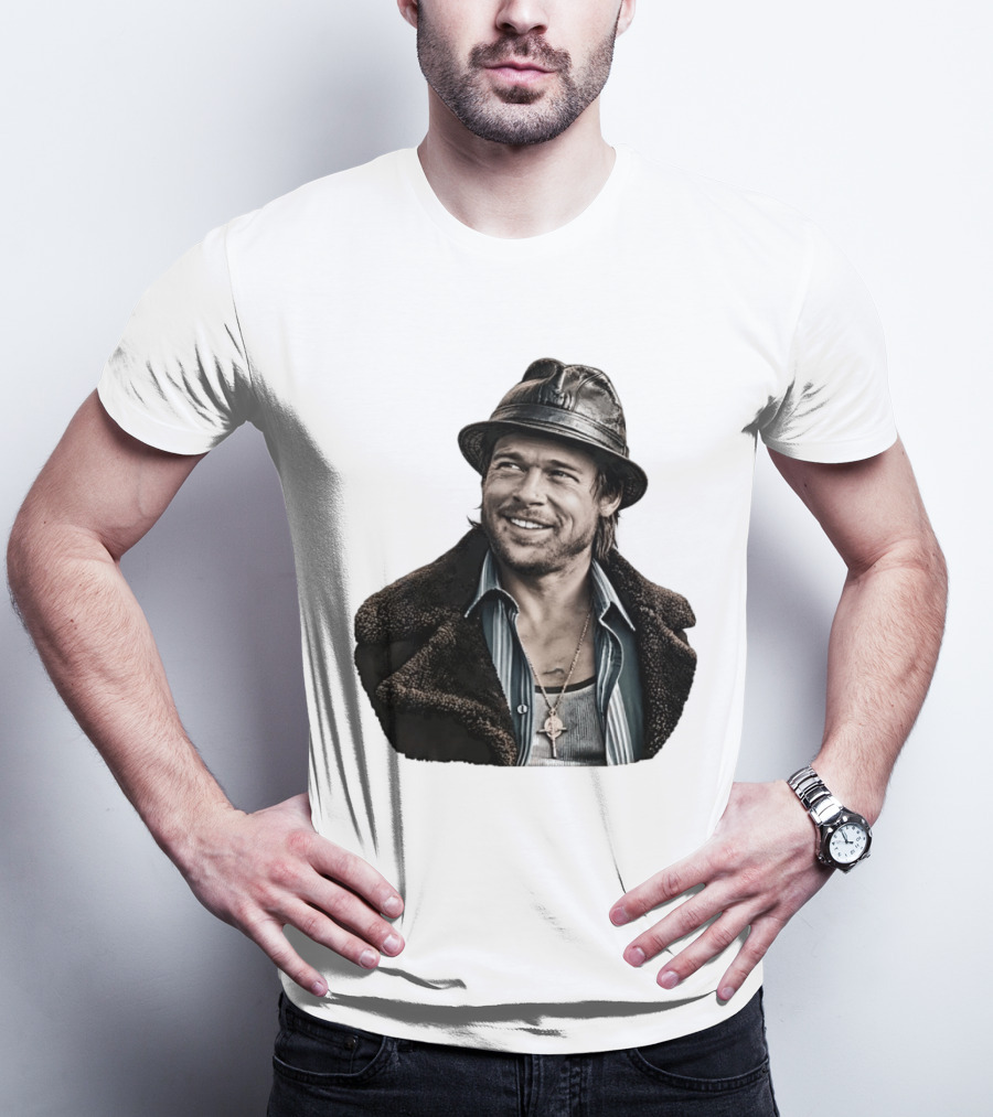 Brad Pitt Leather Jacket And Hat Style Killing Them Softly Jackie Cogan T-Shirt