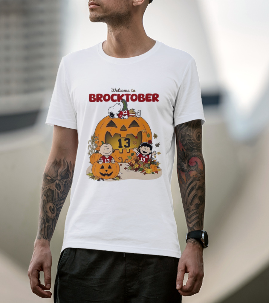 Brock Purdy San Francisco 49ers Welcome To Brocktober Peanuts Halloween Pumpkin Snoopy Charlie Brown T-Shirt