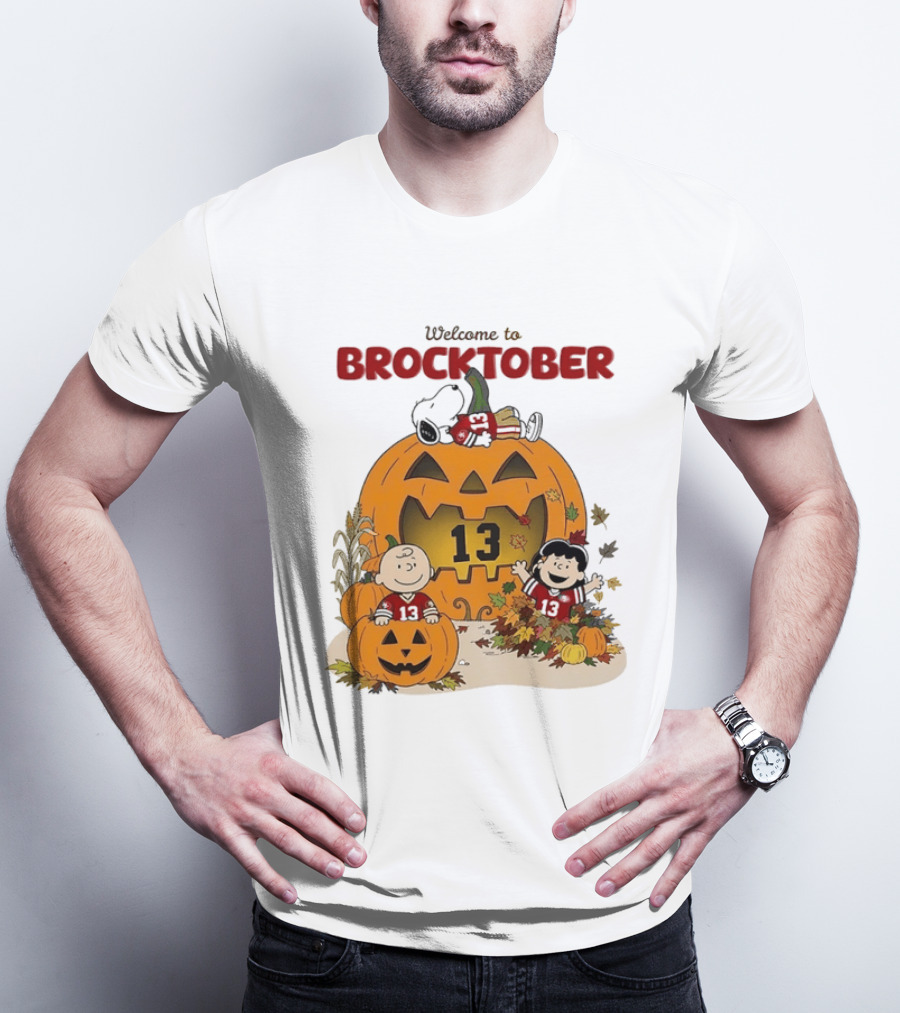 Brock Purdy San Francisco 49ers Welcome To Brocktober Peanuts Halloween Pumpkin Snoopy Charlie Brown T-Shirt