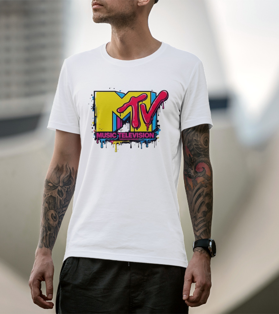 MTV Music Television 90s Nostalgia Bold Neon Drip T-Shirt