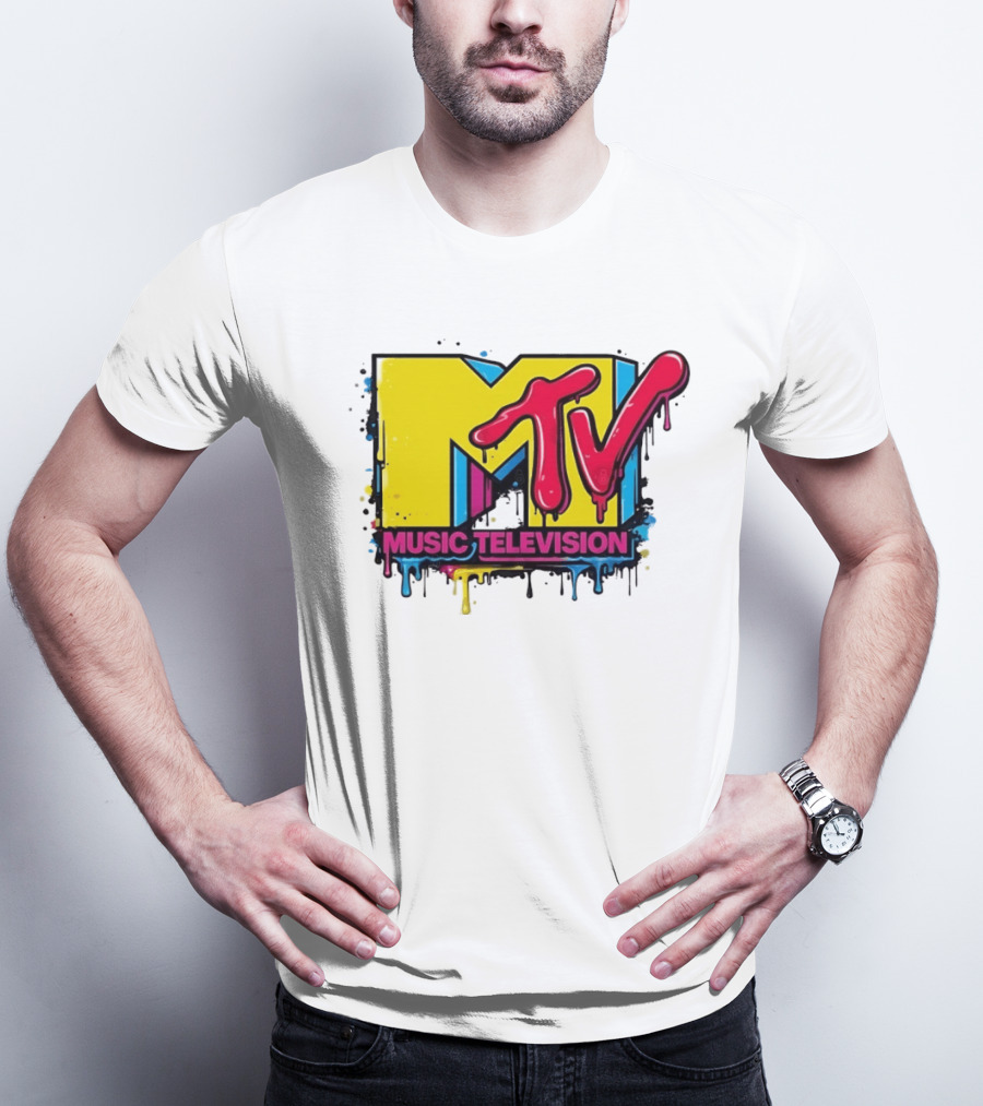 MTV Music Television 90s Nostalgia Bold Neon Drip T-Shirt