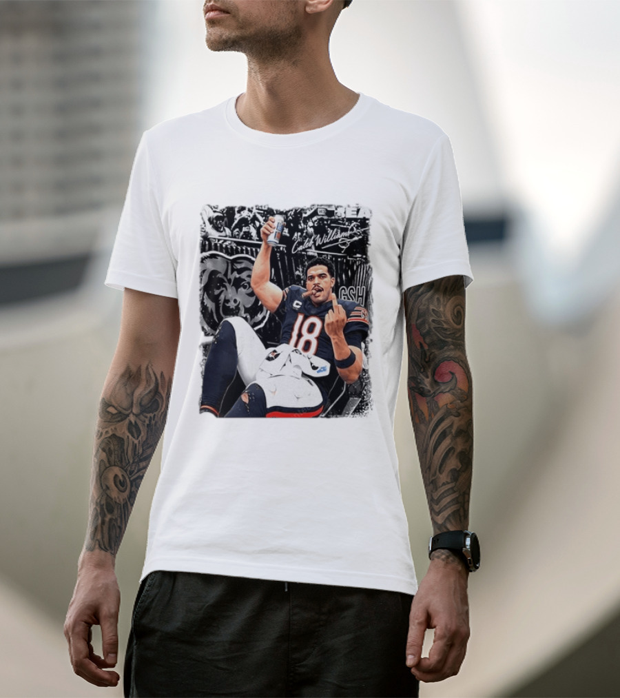 Caleb Williams Chicago Bears Drinking Beer And Smoking Cigar Iconic Gesture T-Shirt