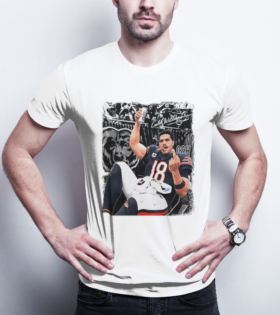Caleb Williams Chicago Bears Drinking Beer And Smoking Cigar Iconic Gesture T-Shirt
