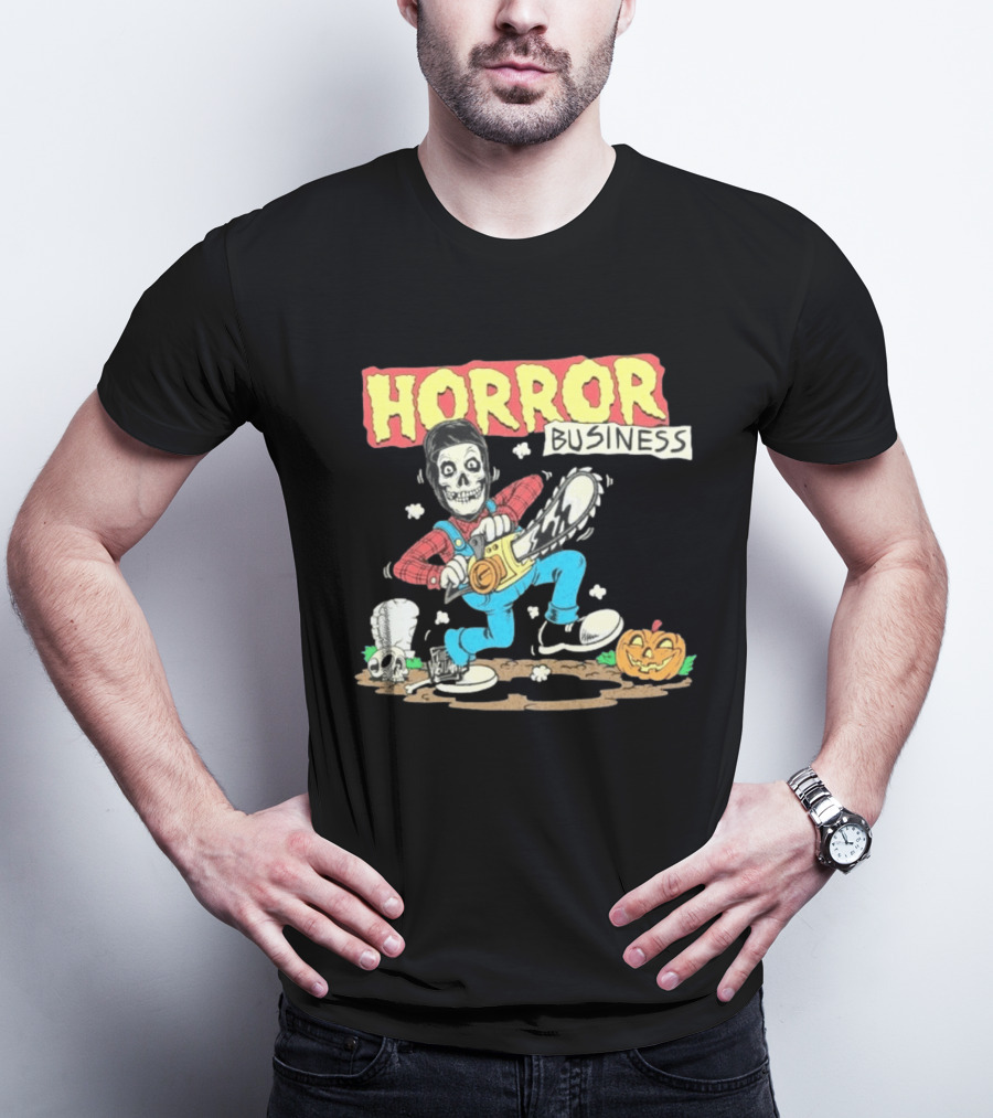 Misfits Horror Business Skeleton With Chainsaw And Pumpkin T-Shirt