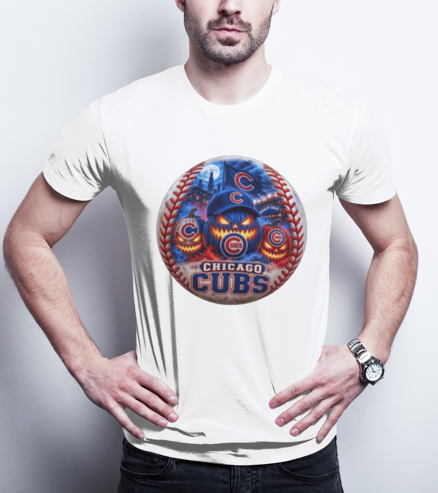 Chicago Cubs Wrigley Field Halloween Jack O' Lantern Baseball T-Shirt