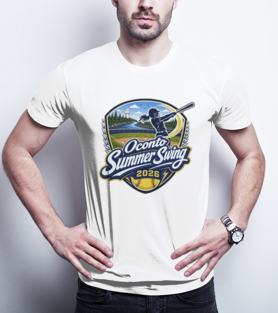 Oconto Summer Swing 2026 Baseball Event With Batter And Scenic Field T-Shirt