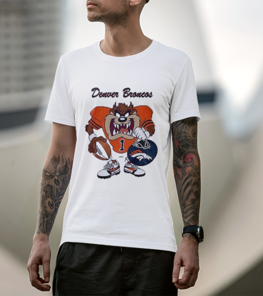 Denver Broncos Taz Looney Tunes Football Number 1 T-Shirt
