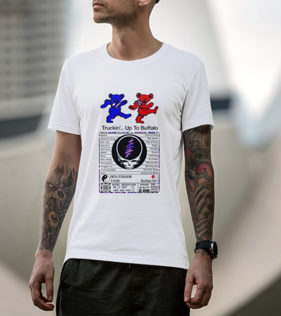 Grateful Dead Dancing Bears Truckin Up To Buffalo Nutrition Label T-Shirt