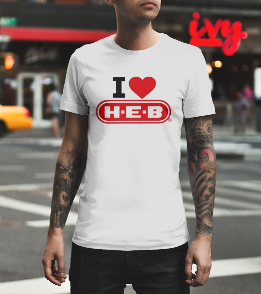I Love H E B Texas Grocery Store Red Heart T-Shirt