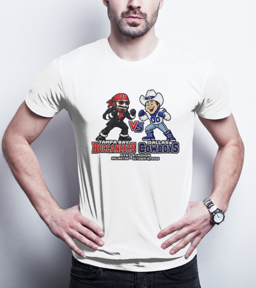 Tampa Bay Buccaneers Vs Dallas Cowboys 2026 Mascots Pixel AT&T Stadium Arlington October 8 T-Shirt