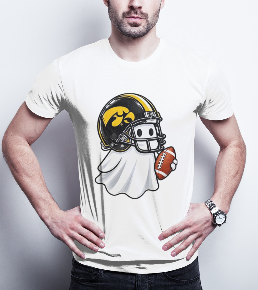 Iowa Hawkeyes Football Ghost Halloween Holding Football T-Shirt