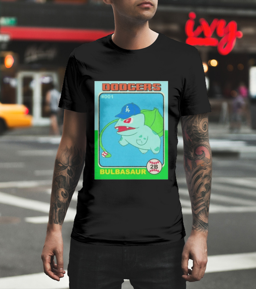 Bulbasaur Dodgers LA Cap Baseball Card No 001 T-Shirt
