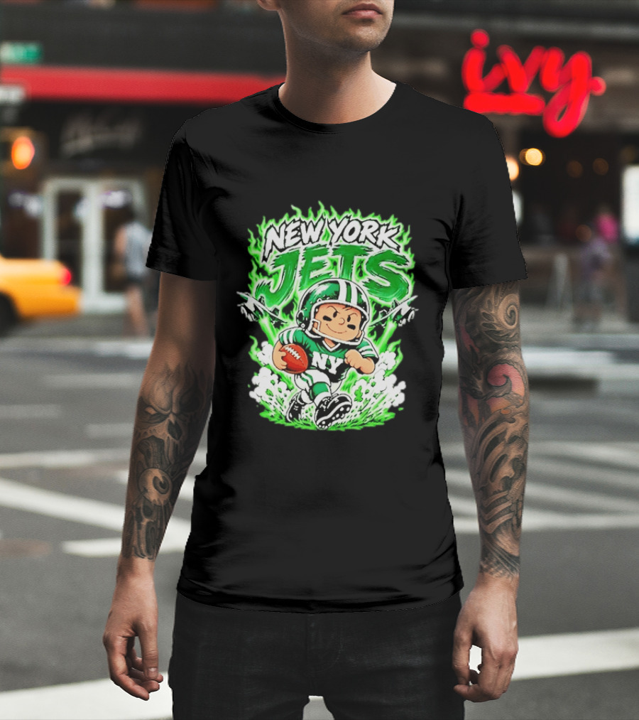 New York Jets Cartoon NY Football Player With Helmet And Ball T-Shirt