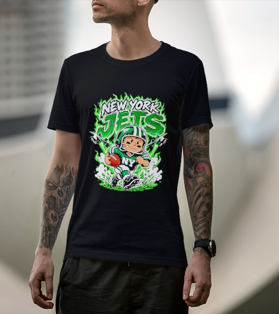 New York Jets Cartoon NY Football Player With Helmet And Ball T-Shirt