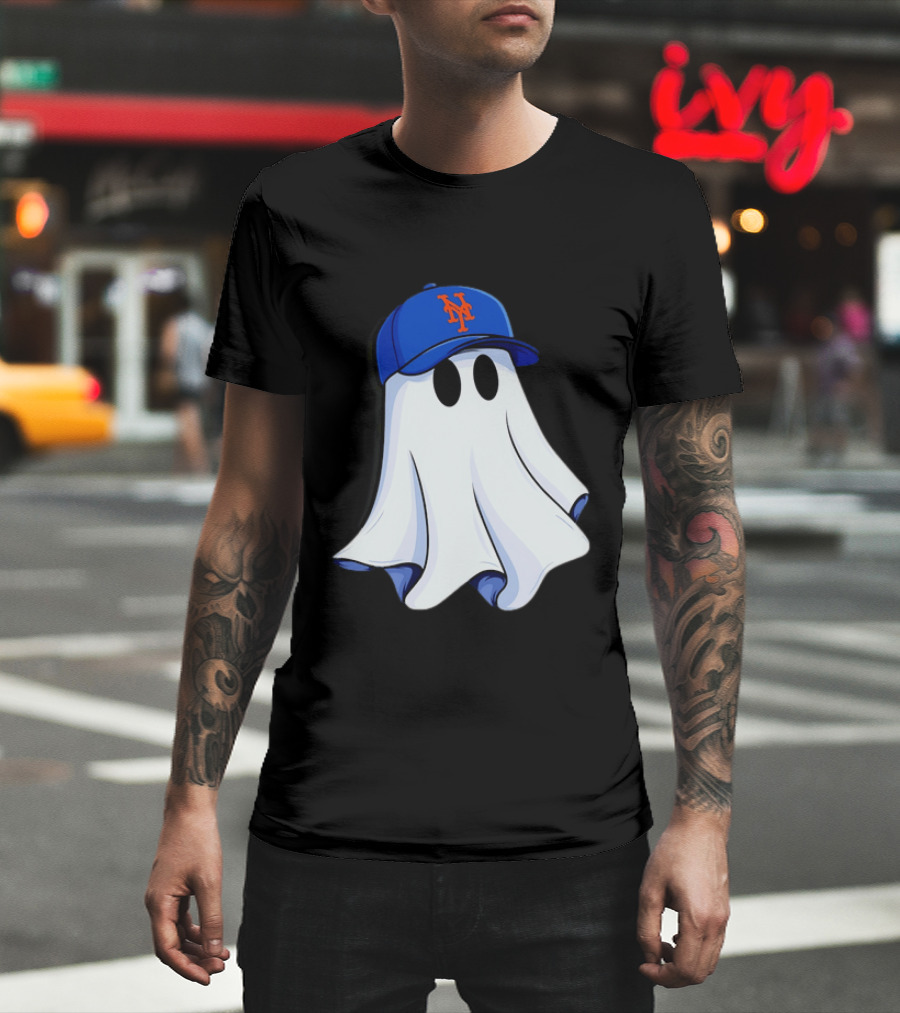 New York Mets MLB Ghost Baseball Halloween T-Shirt