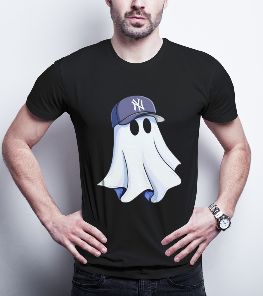 New York Yankees MLB Ghost Baseball Cap Halloween T-Shirt