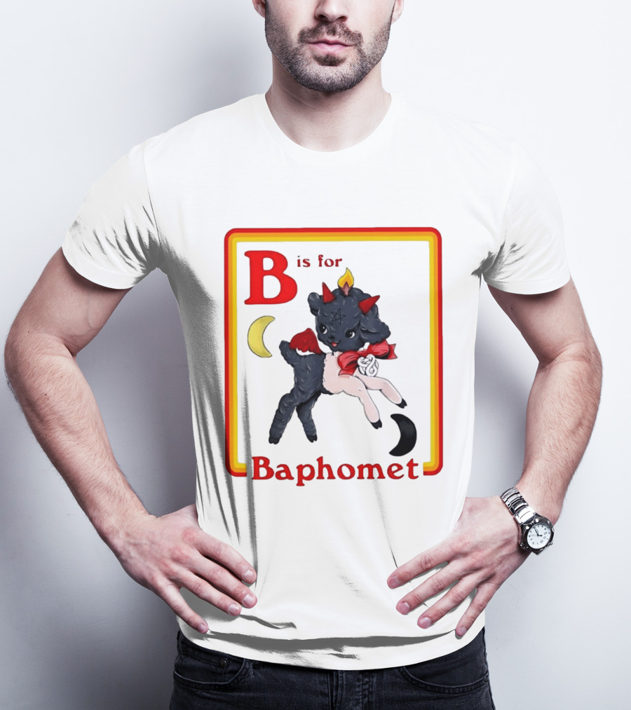 B Is For Baphomet Cartoon Baby Goat Pentacle Moon Horns Flame T-Shirt
