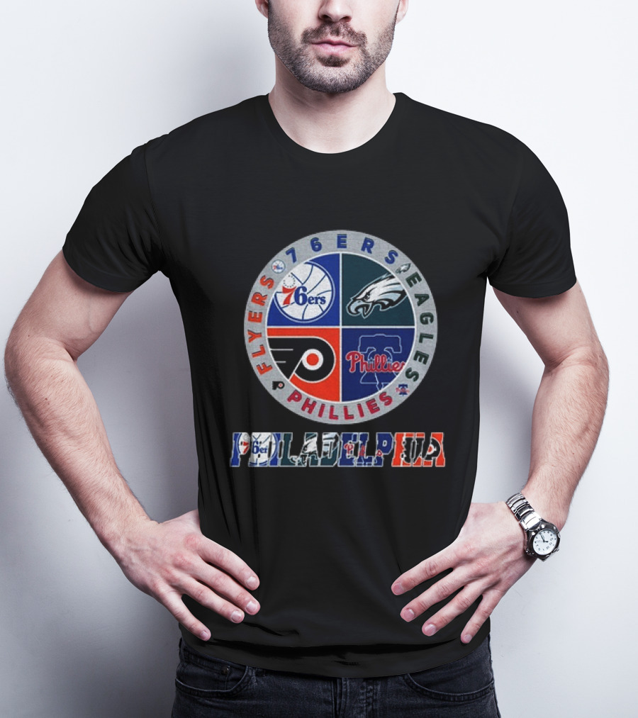 Philadelphia 76ers Eagles Phillies Flyers Team Circle T-Shirt
