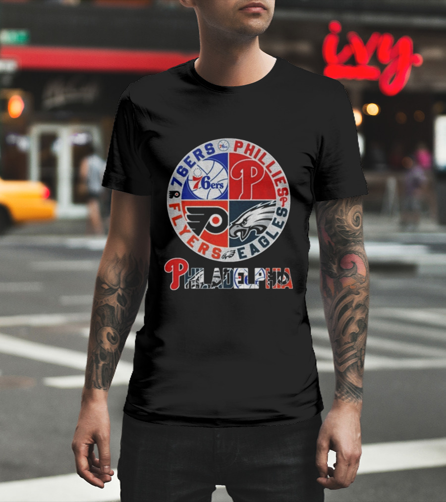 Philadelphia 76ers Phillies Flyers Eagles Sports Team Circle T-Shirt