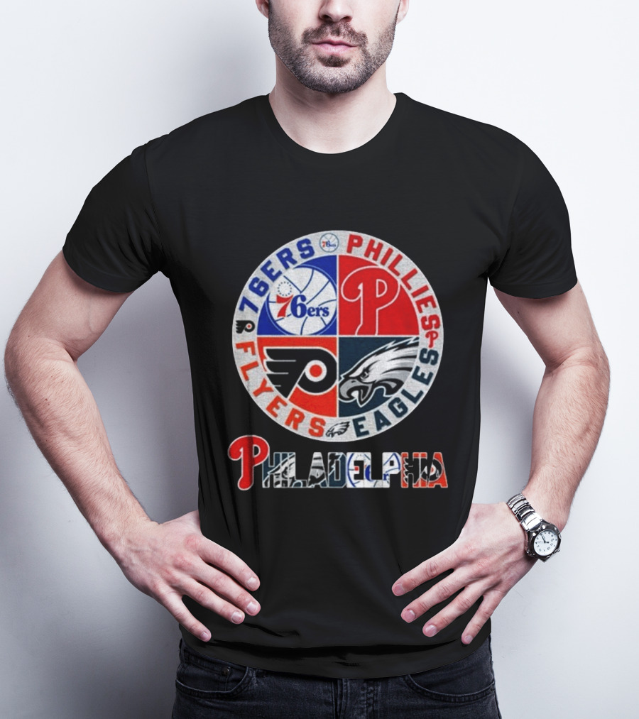 Philadelphia 76ers Phillies Flyers Eagles Sports Team Circle T-Shirt