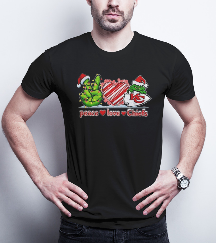 Peace Love Chiefs Grinch Santa Hat Christmas 2026 T-Shirt