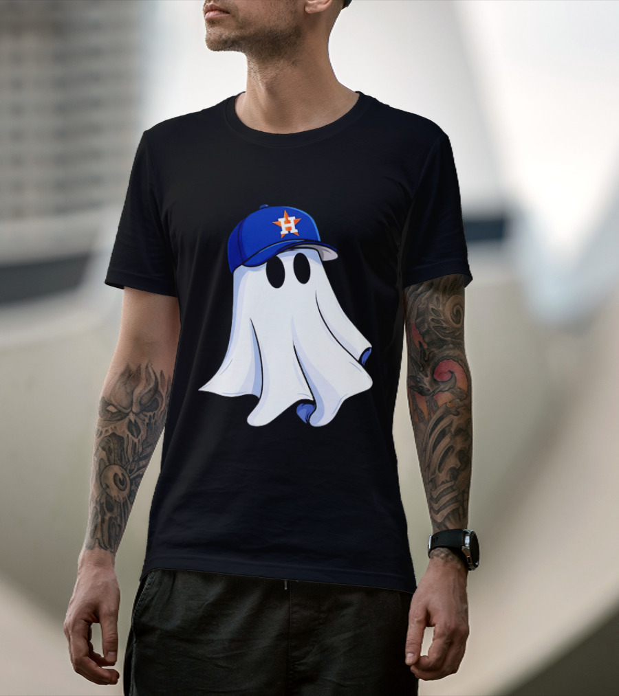 Houston Astros Halloween Ghost Wearing Baseball Cap T-Shirt