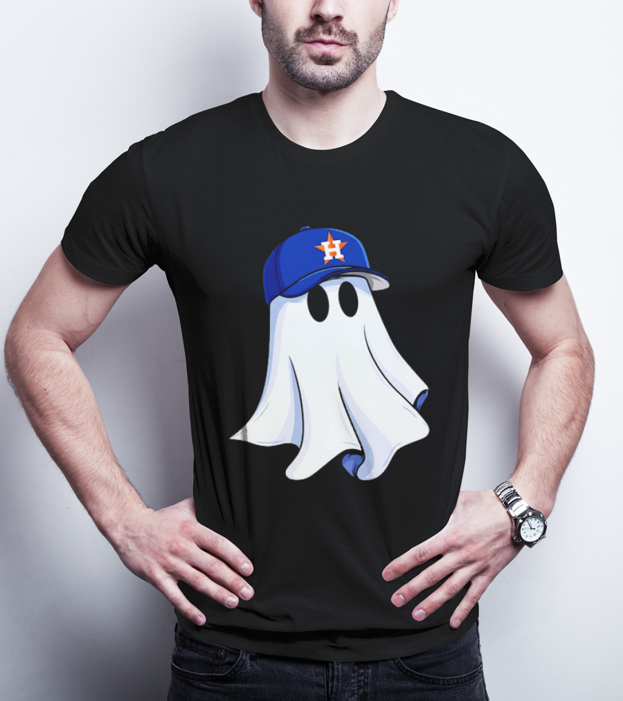 Houston Astros Halloween Ghost Wearing Baseball Cap T-Shirt