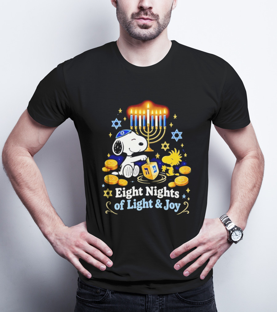 Snoopy Woodstock Hanukkah Menorah Eight Nights Of Light And Joy T-Shirt