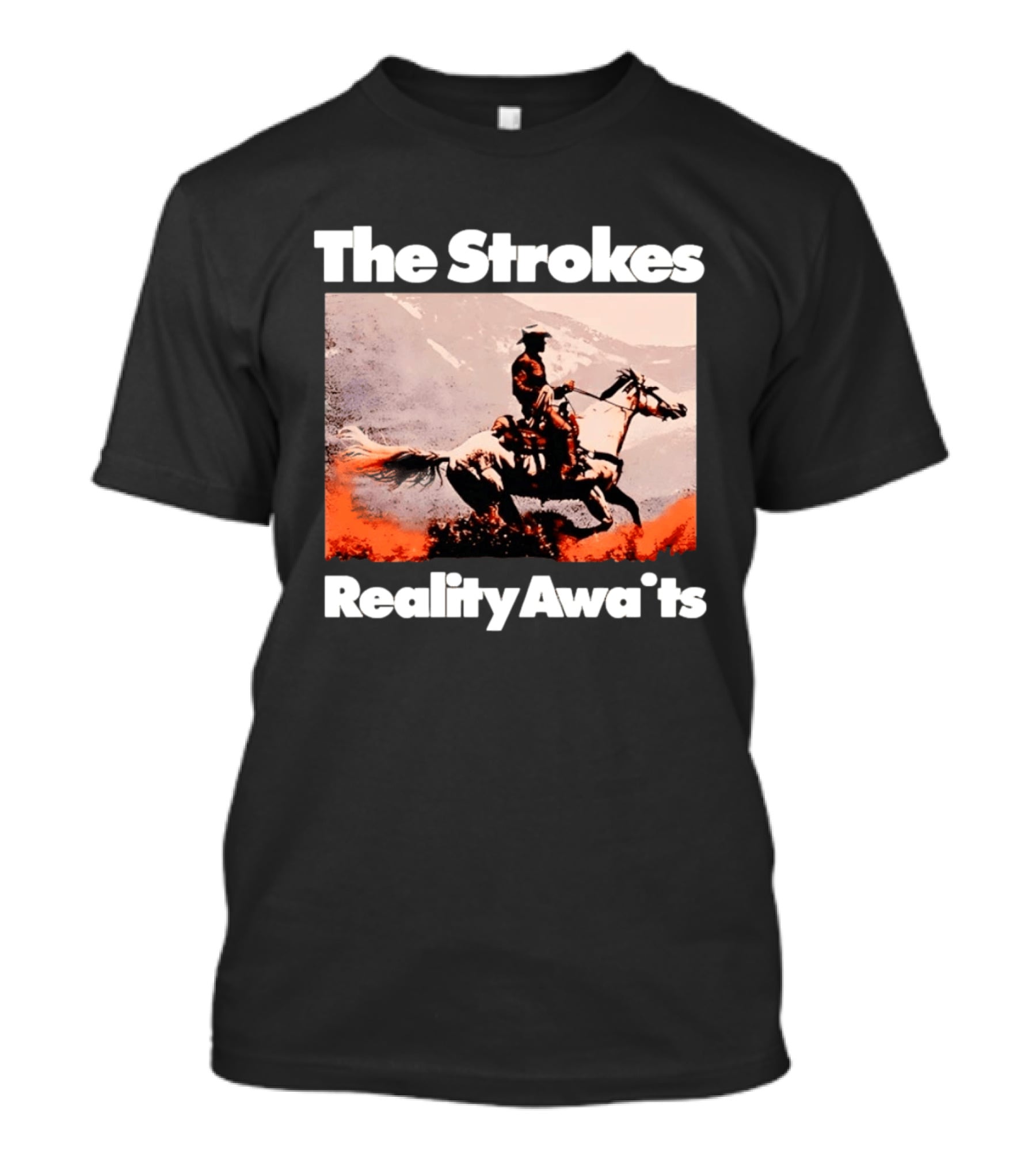 The Strokes Reality Awaits Cowboy On Horseback In Mountains Indie Rock Band T-Shirt