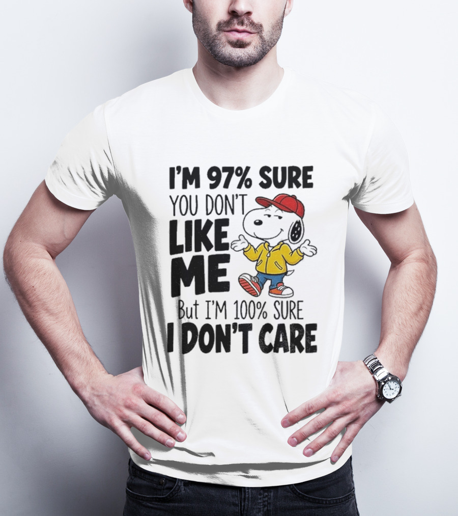 I'm 97% Sure You Don't Like Me But I'm 100% Sure I Don't Care Snoopy Red Hat Yellow Jacket T-Shirt
