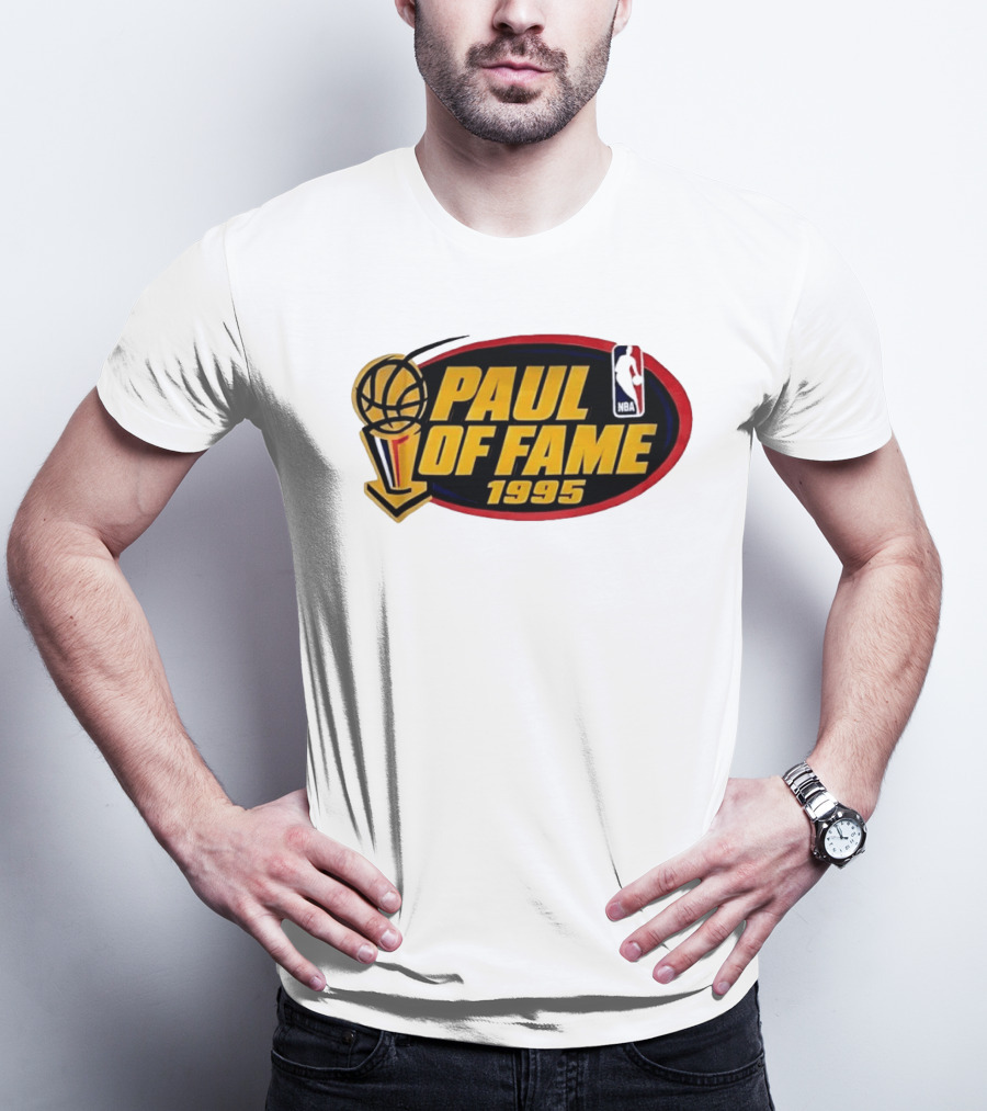 NBA Paul Of Fame 1995 Golden Basketball Trophy Red Oval Frame T-Shirt