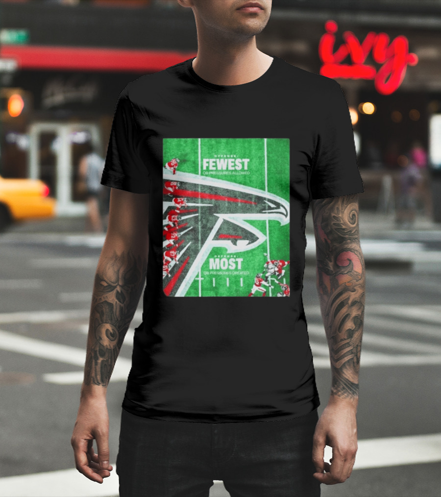 Atlanta Falcons Offense Fewest QB Pressures Allowed Defense Most Pressures Created T-Shirt