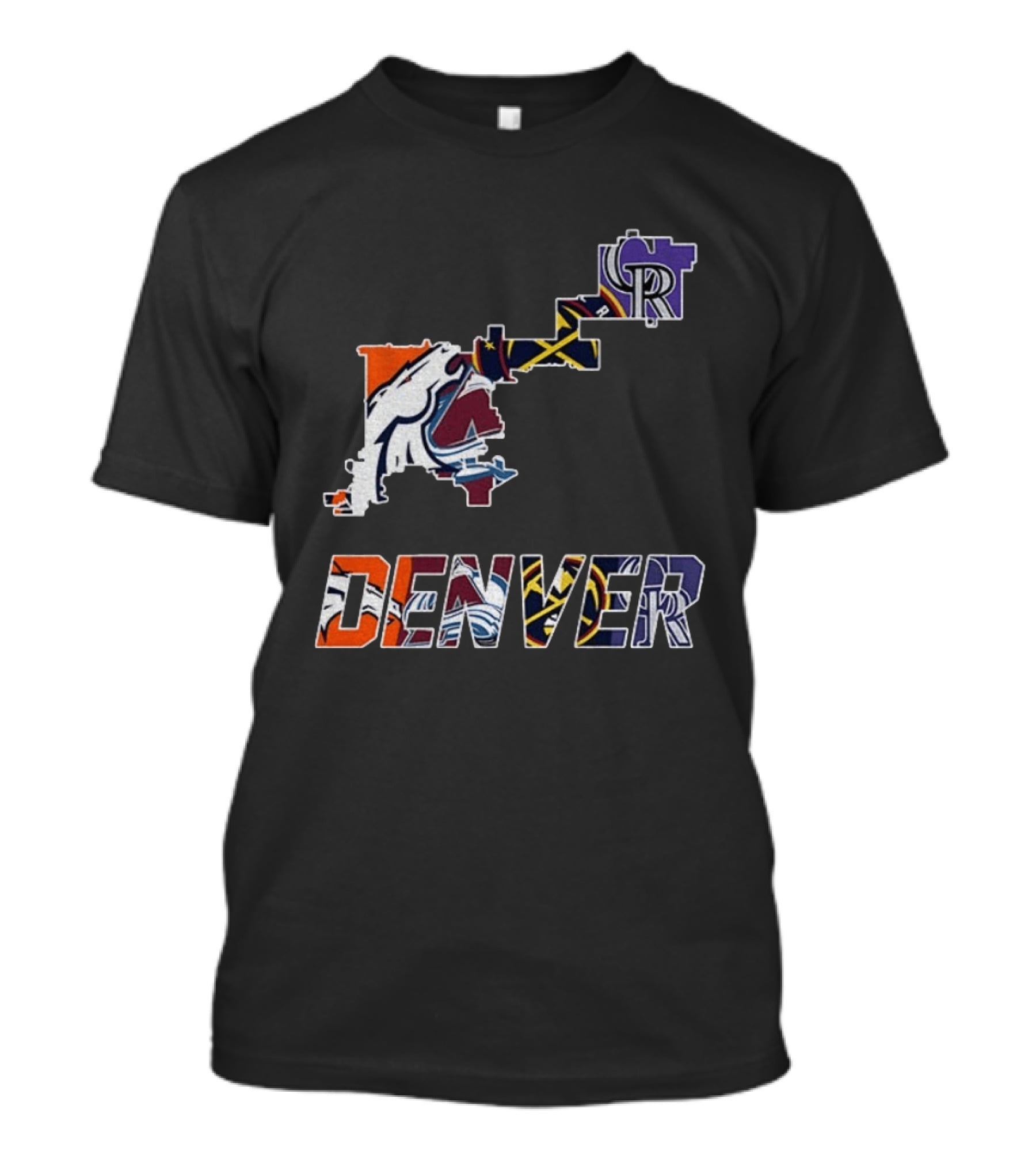 Denver Broncos Nuggets Avalanche Rockies Team Map T-Shirt