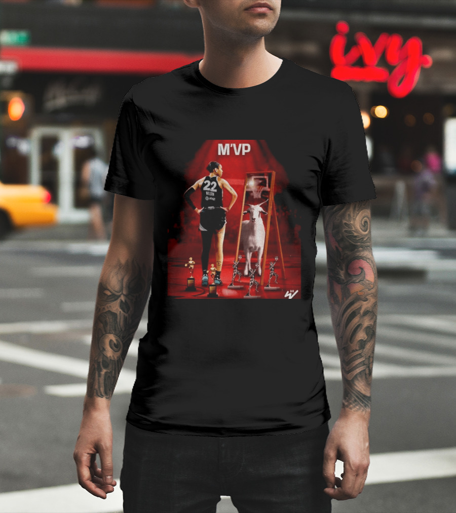 MVP A'ja Wilson Las Vegas Number 22 Goat Reflection Trophies T-Shirt