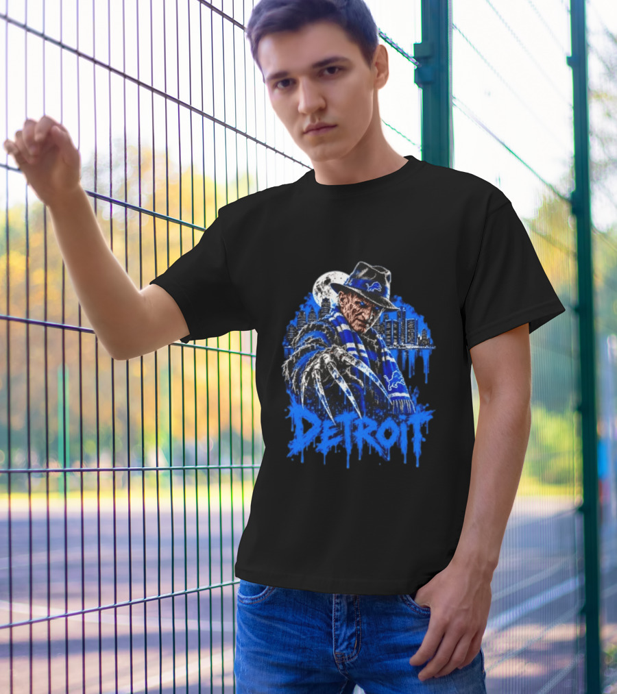 Freddy Krueger Detroit Lions Claw Moon City Skyline Halloween T-Shirt